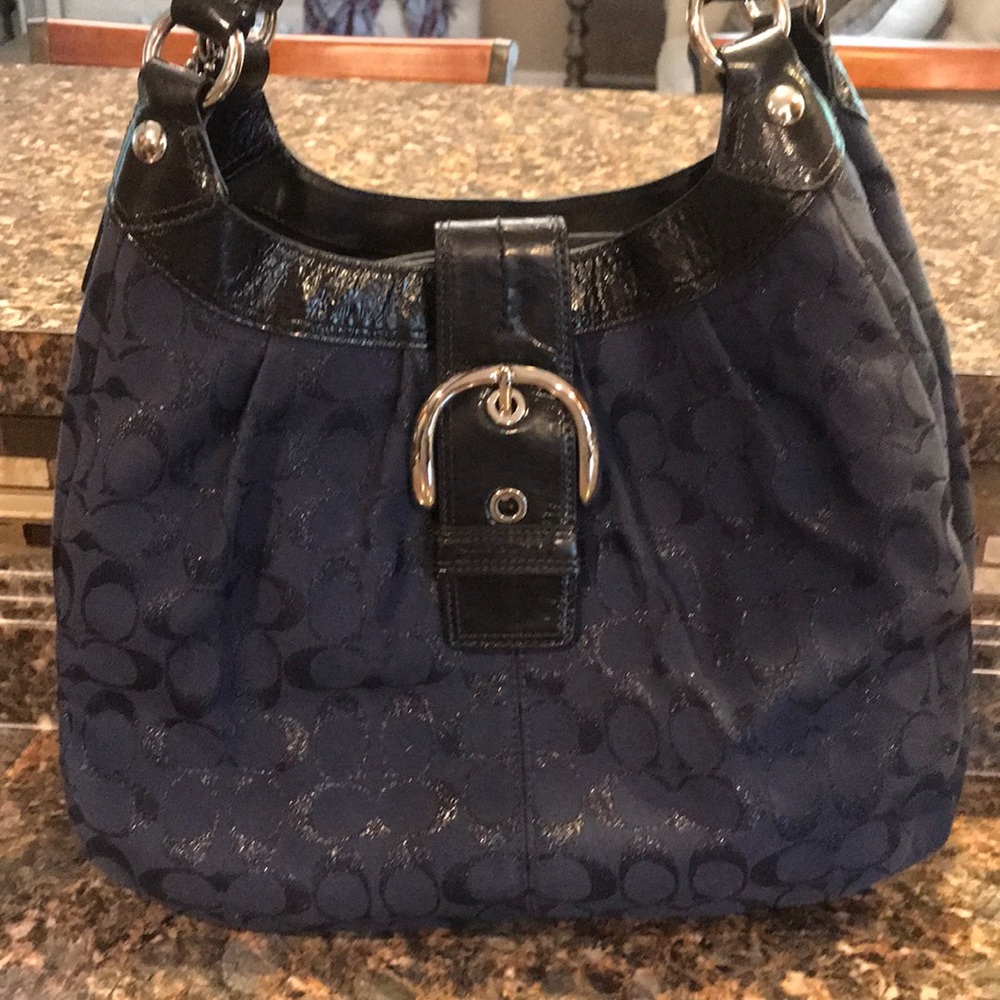 Large Navy Blue And Black Coach Bag - Gem